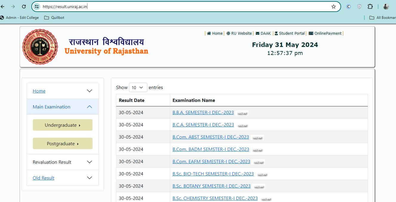 UNIRAJ Result 2024 is Released @ result.uniraj.ac.in, Download Results Now