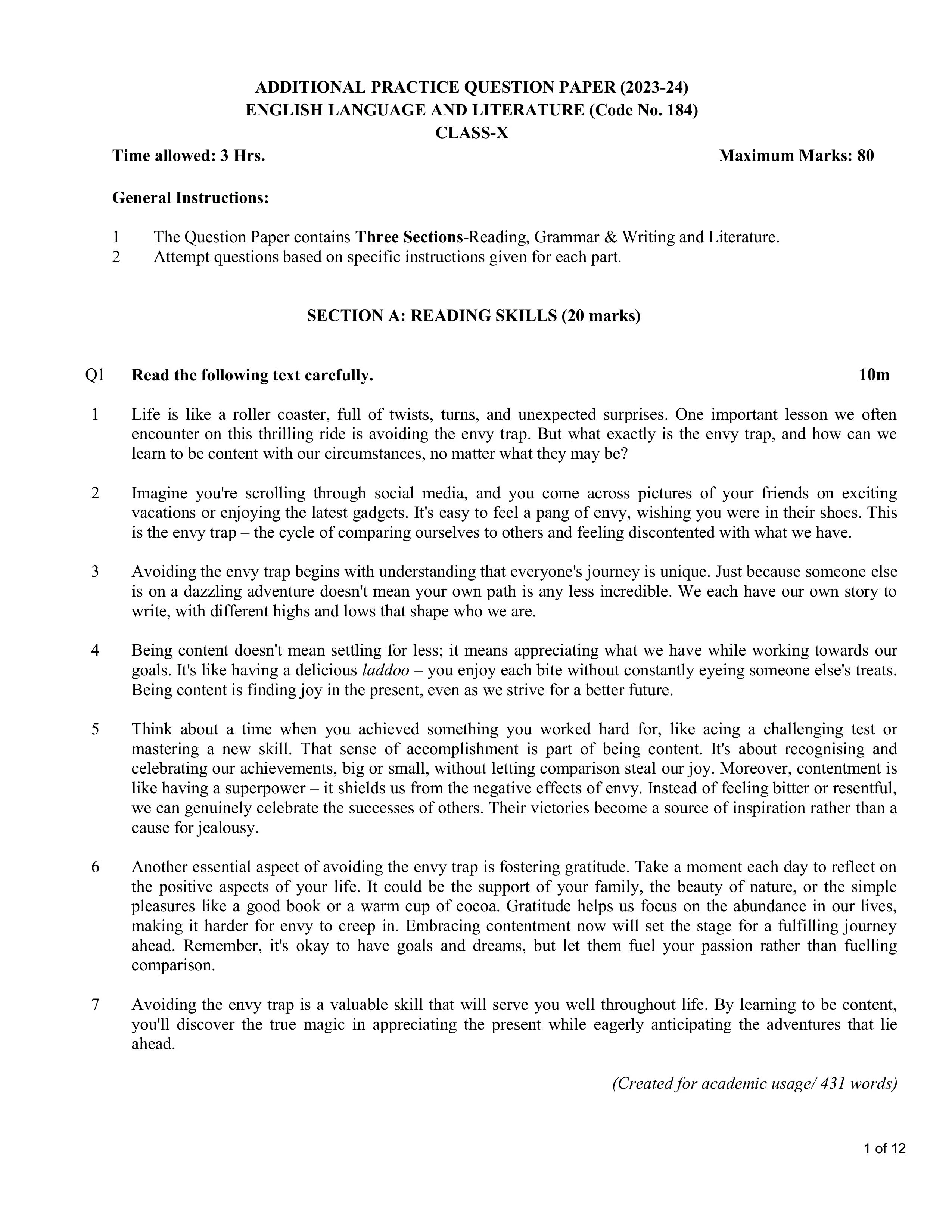 CBSE Class 10 English Question Papers 2024: Download CBSE 10 English ...