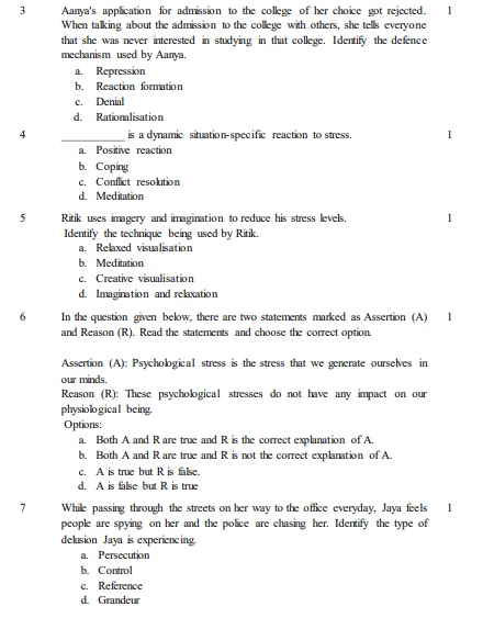 CBSE Class 12 Psychology Question Paper 2024 PDF Download