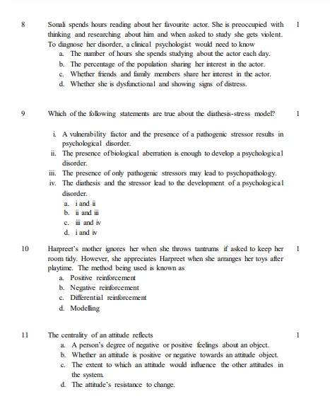 CBSE Class 12 Psychology Question Paper 2024 PDF Download