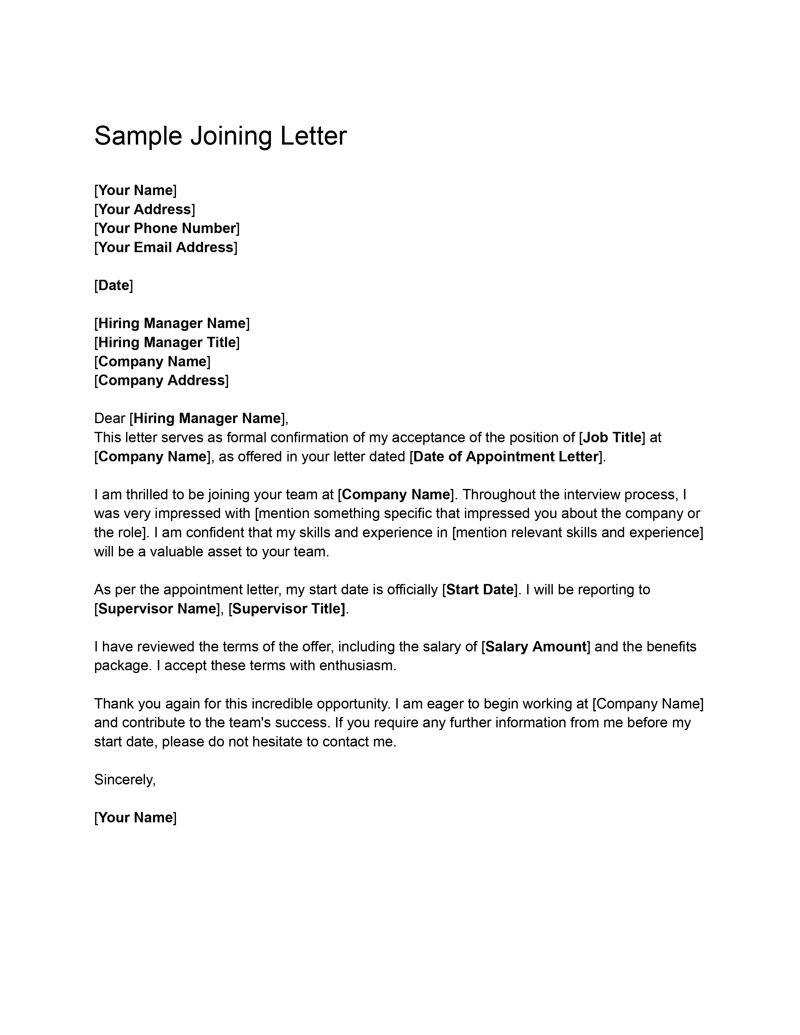 Joining Letter Format: Samples for Employees and Professionals in All ...