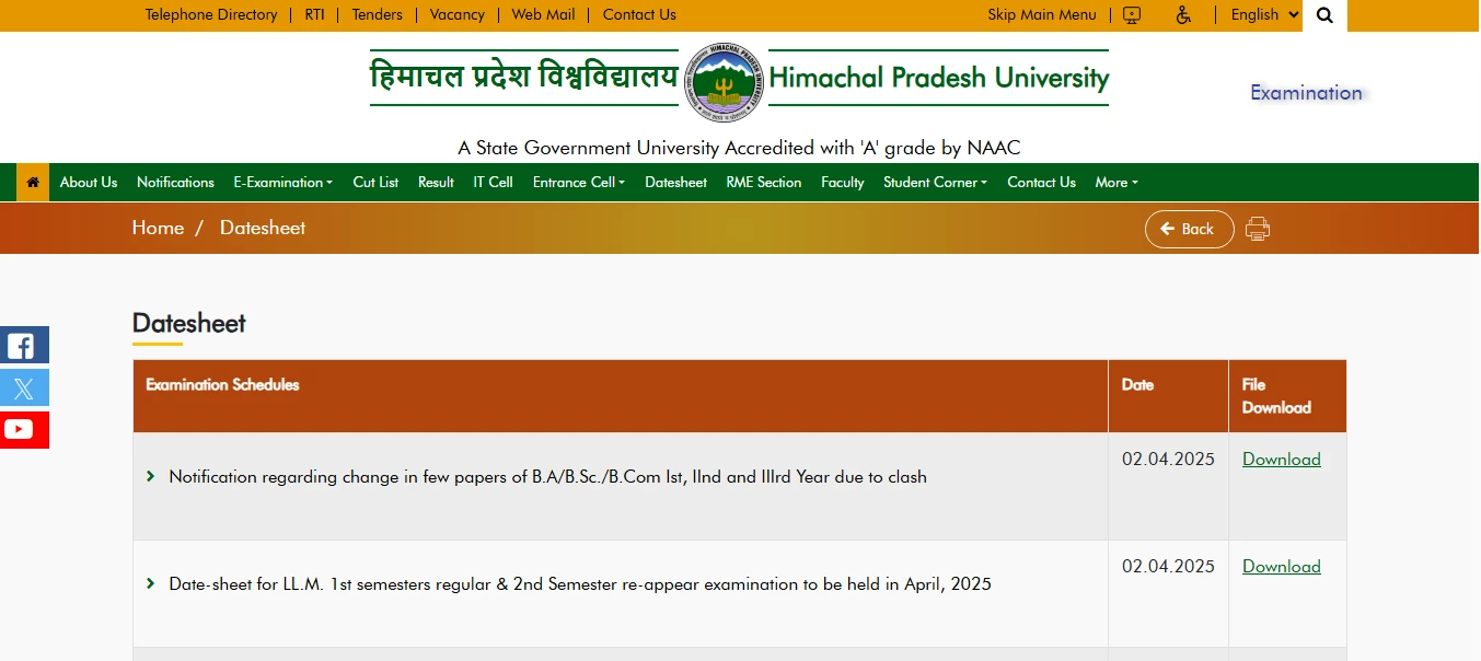 HPU Revised Exam Datesheet 2025 Out for BA, BSc, BCom – Download ...